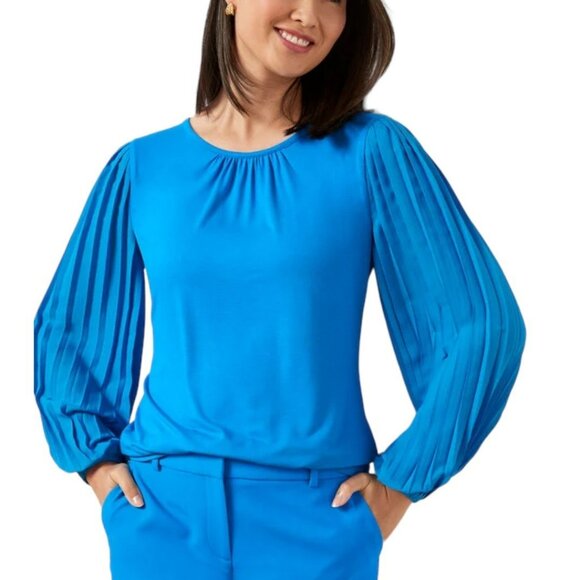 Talbots | Tops | Talbots Pleated Sleeve Crewneck Top In Blue Aster Size ...